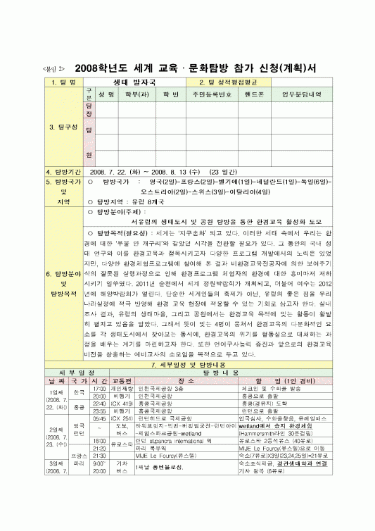 유럽 세계문화탐방 계획서