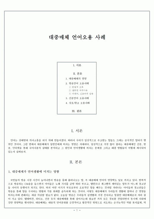 대중매체의 언어오용 사례 및 해결방안 (사진, 방송캡쳐 분석 중심으로)