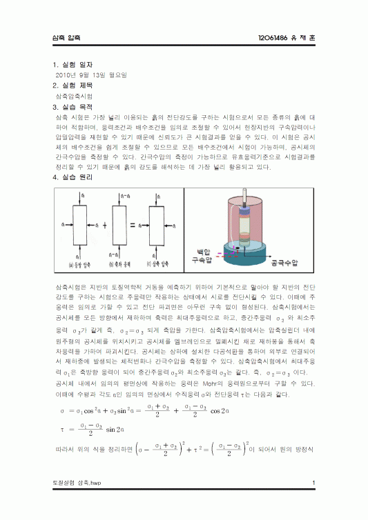 토질역학실험 삼축압축 보고서입니다.