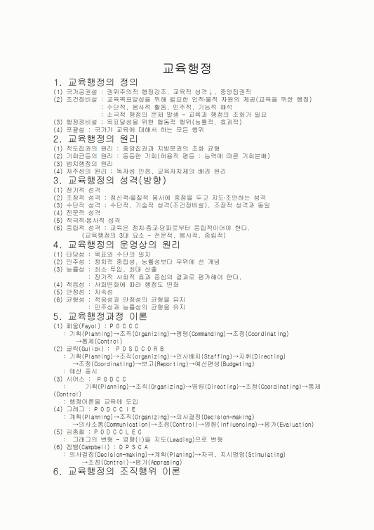 교육행정 요약 - 교육행정의 정의, 원리, 성격, 운영상의 원리, 조직행위 이론