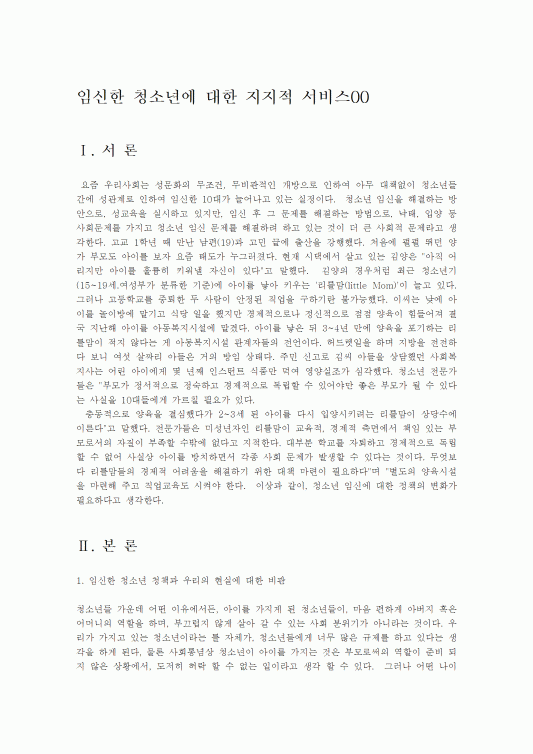 임신한 청소년에 대한 지지적 서비스00