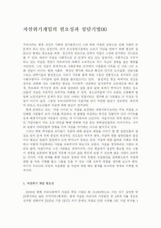 자살위기개입의 필요성과 상담기법00