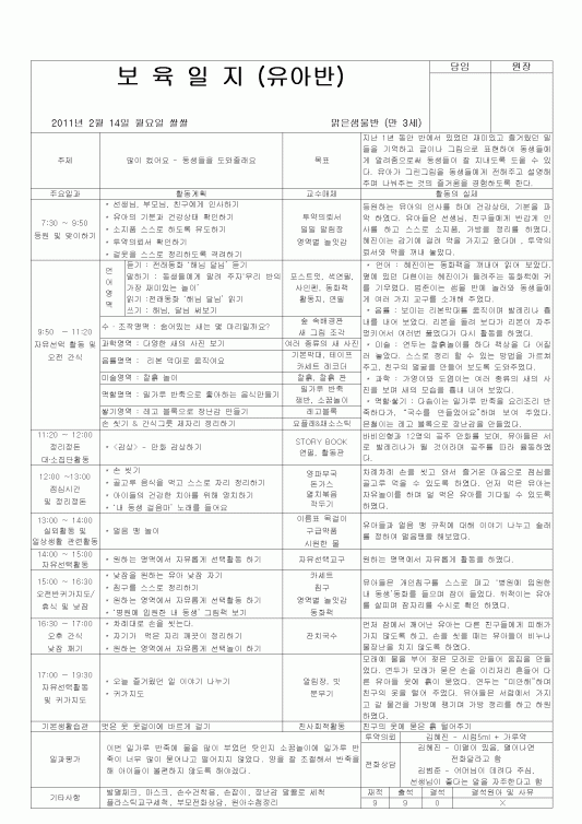평가인증 통과한 만3세 2월 3째주 많이 컸어요 : 동생들을 도와줘요