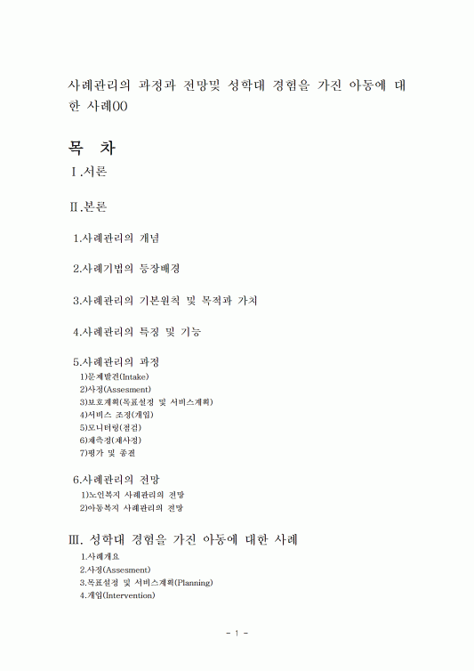 사례관리의 과정과 전망및 성학대 경험을 가진 아동에 대한 사례00