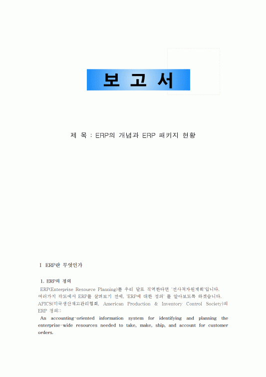 [경영]ERP의개념과ERP패키지현황