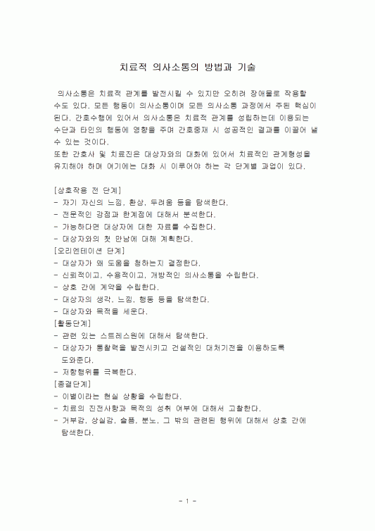 치료적 의사소통의 방법과 기술
