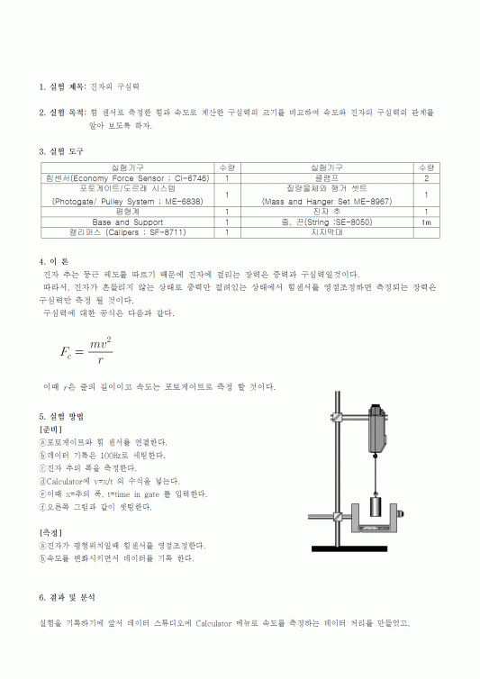 진자의 구심력 실험