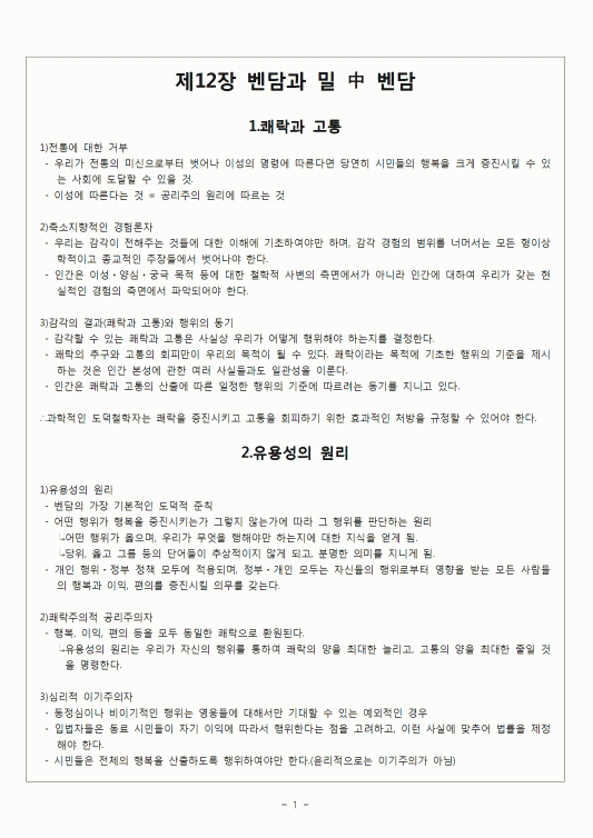 공리주의 벤담과 밀의 철학과 윤리