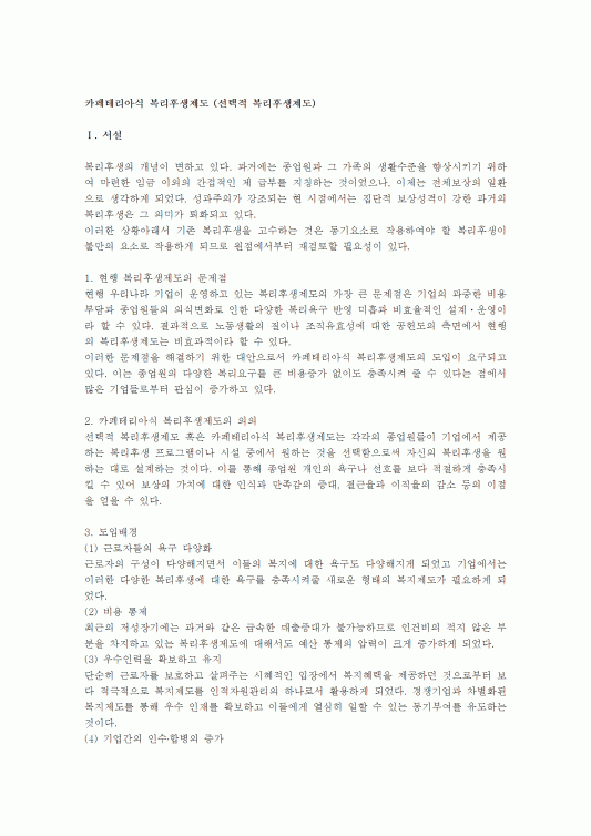 카페테리아식 복리후생제도 (선택적 복리후생제도)