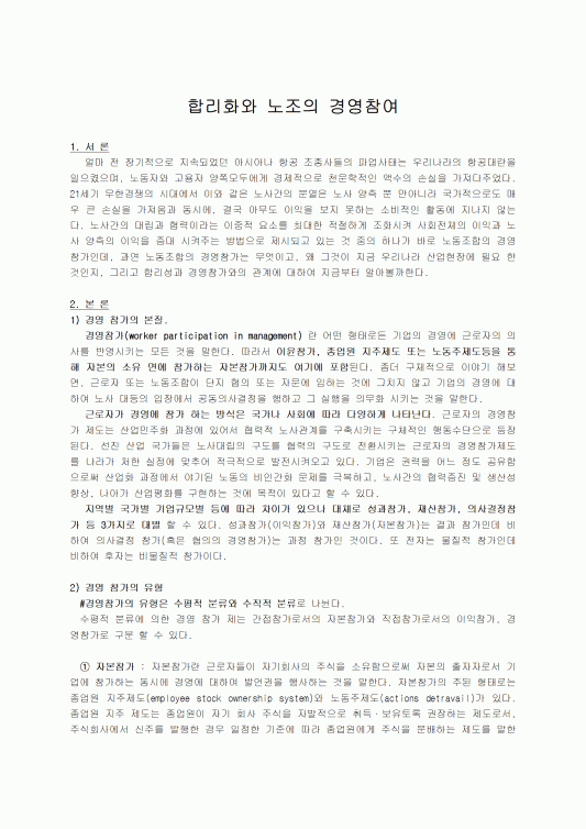 [경영]합리화와 노조의 경영참여
