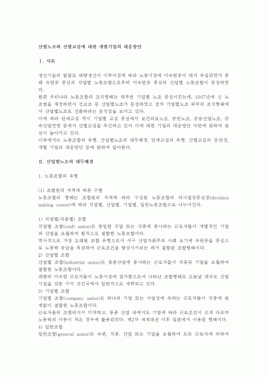 산별노조와 산별교섭에 대한 개별기업의 대응방안