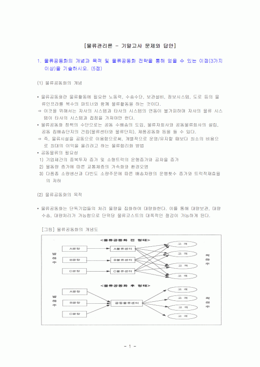 물류관리-기말고사 문제와 답안