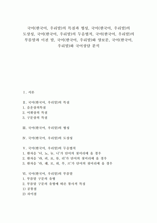국어(한국어, 우리말) 특질과 형성, 국어(한국어, 우리말) 도상성, 국어(한국어, 우리말) 두음법칙, 국어(한국어, 우리말)의 부름말과 이전 말, 국어(한국어, 우리말)와 양보문, 국어(한국어, 우리말)와 국어상담