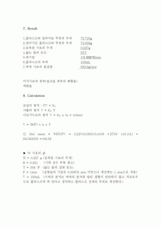 몰질량의측정(결과)