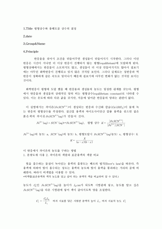 평형상수와 용해도곱 상수의 결정(예비)