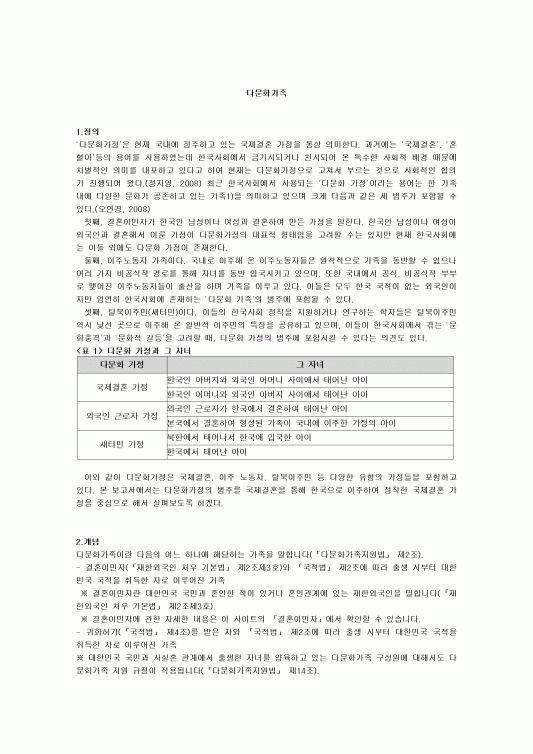 다문화가정의정책, 현황,문제점,프로그램을 서술하시오