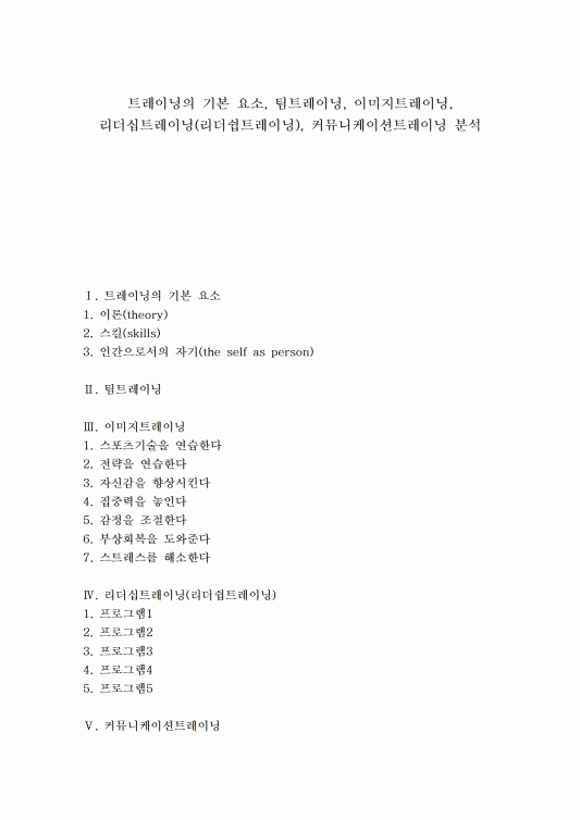 [트레이닝][팀트레이닝][이미지트레이닝][리더십트레이닝][리더쉽트레이닝][커뮤니케이션트레이닝]트레이닝의 기본 요소, 팀트레이닝, 이미지트레이닝, 리더십트레이닝(리더쉽트레이닝), 커뮤니케이션트레이닝 분석