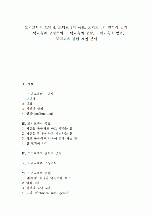 [도덕교육][도덕성][철학적 근거][구성주의][도덕교육 방법]도덕교육의 도덕성, 도덕교육의 목표, 도덕교육의 철학적 근거, 도덕교육과 구성주의, 도덕교육의 동향, 도덕교육의 방법, 도덕교육 관련 제언 분석