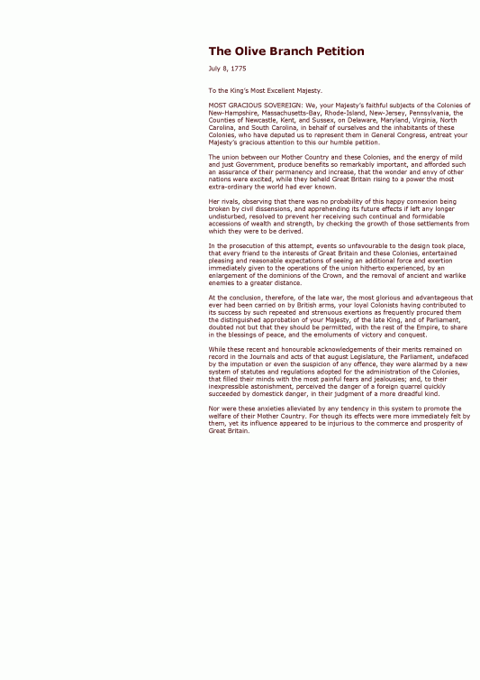 [영문탄원서] The Olive Branch Petition