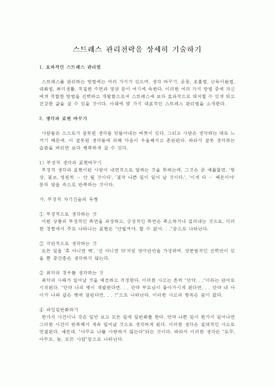 스트레스 관리전략을 상세히 기술하기
