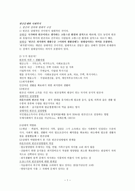 빈곤의 정의와 현대적 규정