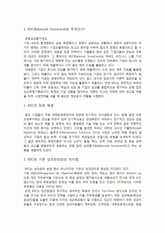 BSC(Balanced Scorecard)균형성과평가제도
