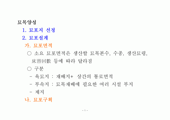 [묘목양성] 묘포지의 선정과 설계 묘포의 정지 및 작상
