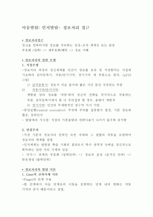 아동발달 인지발달 정보처리 접근1