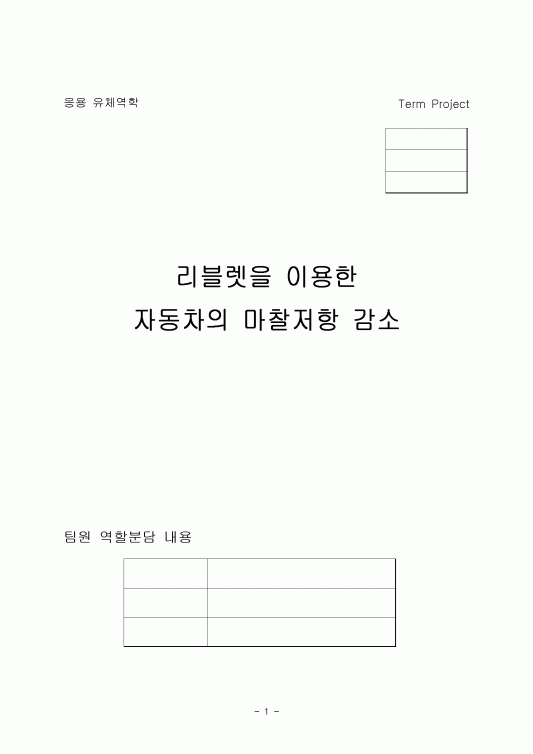 응용유체역학 텀프 - 리블렛을 이용한 자동차의 마찰저항 감소