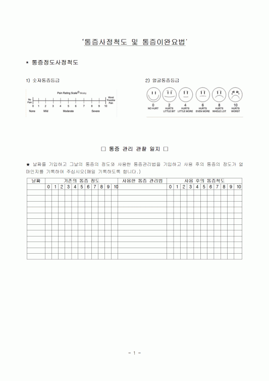 통증사정척도 및 통증완화요법