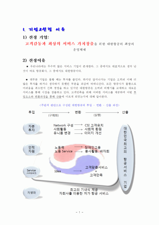 대한항공의 서비스