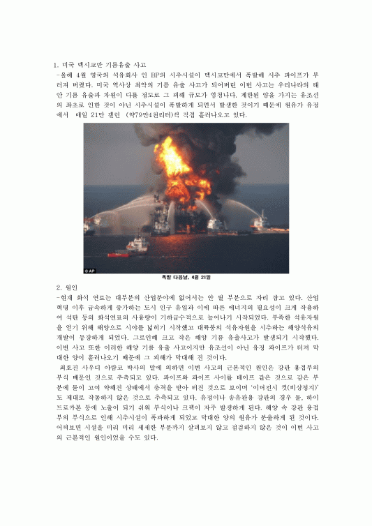 환경사고 기름유출 사고로 인한 영향