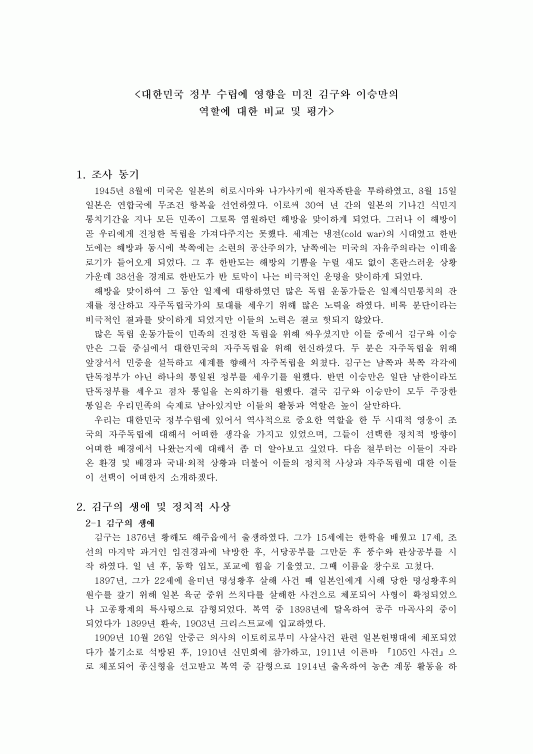 대한민국 정부 수립에 영향을 미친 김구와 이승만의 역할에 대한 비교 및 평가