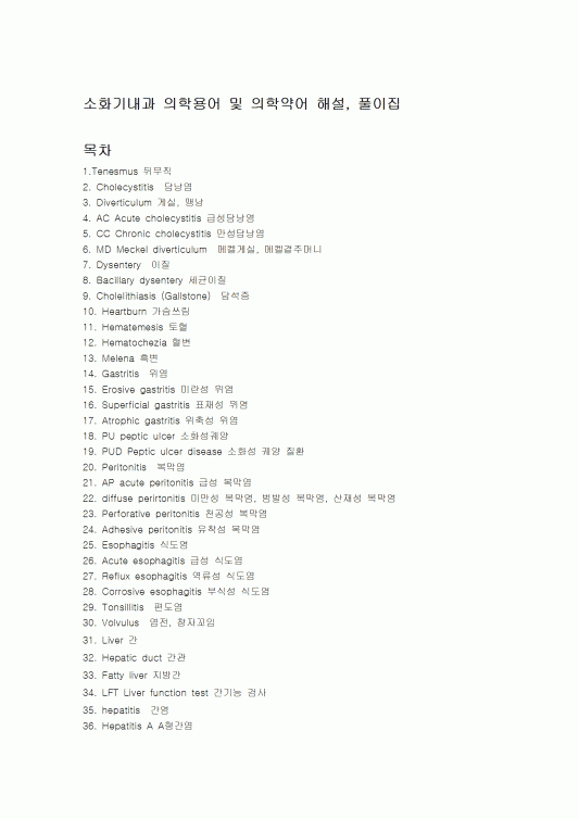 내과 의학용어 및 의학약어 해설 및 풀이(소화기내과)총 172개