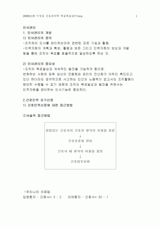 간호관리학 학습목표정리