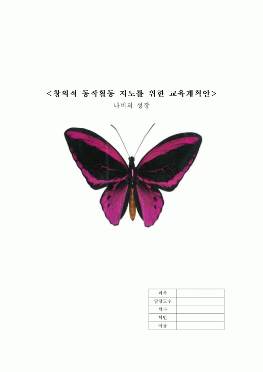 [아동보육]아동음악과 동작 : 창의적 동작활동 지도를 위한 교육계획안 - 나비의 성장(사진포함)