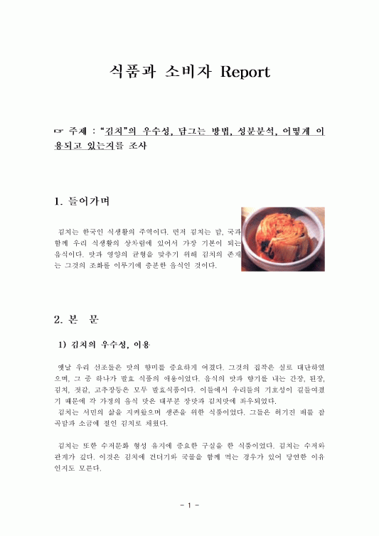 [리포트] 김치에 대해서