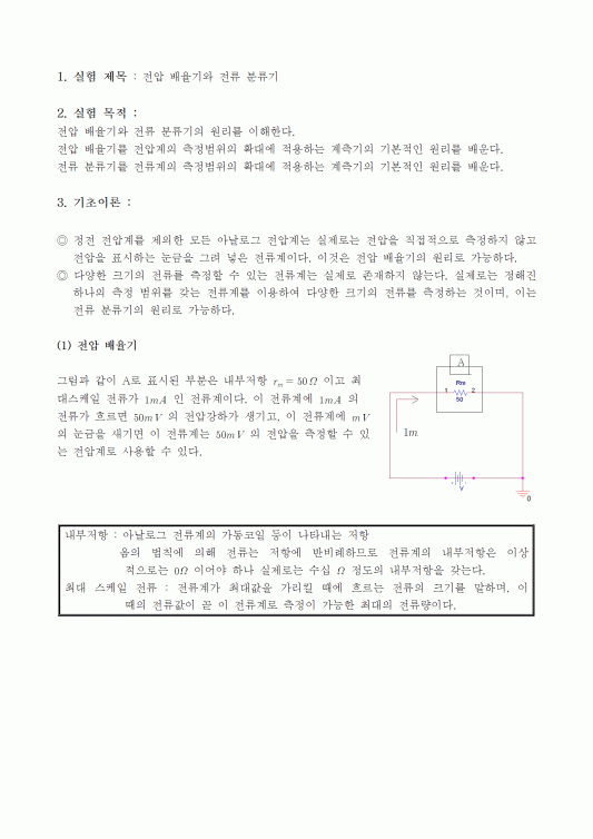 [예비] 전압 배율기와 전류 분류기