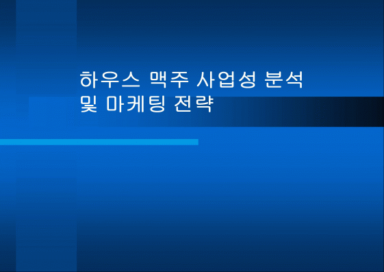하우스 맥주 사업성 분석 및 마케팅 전략