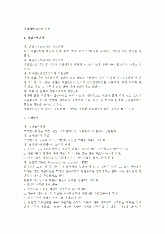 경력개발 5단계 이론