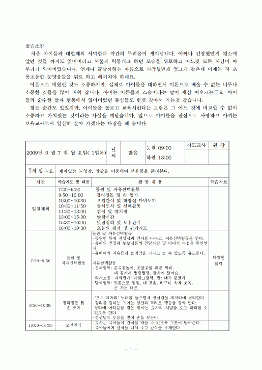 [보육실습]보육실습일지(4주)와 실습소감