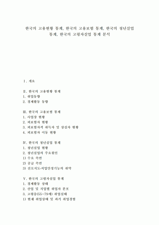 [통계][한국의 고용현황 통계][한국의 고용보험 통계][한국의 청년실업 통계][한국의 고령자실업 통계]한국의 고용현황 통계, 한국의 고용보험 통계, 한국의 청년실업 통계, 한국의 고령자실업 통계 분석