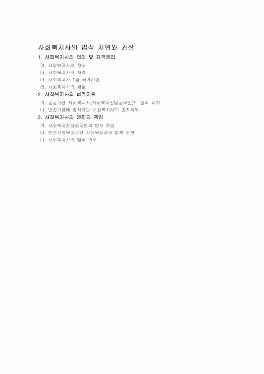 [사복법제]사회복지사의법적지위와권한요약(레포트)