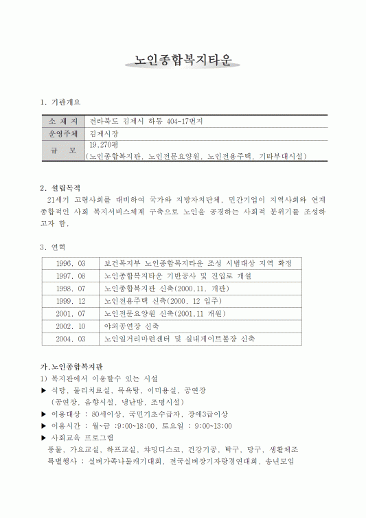 [노인복지]기관방문보고서(김제노인종합복지타운)