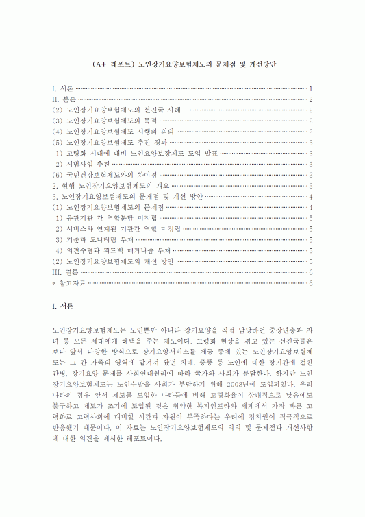 노인장기요양보험제도로 본 노인복지정책의 문제점과 개선방안