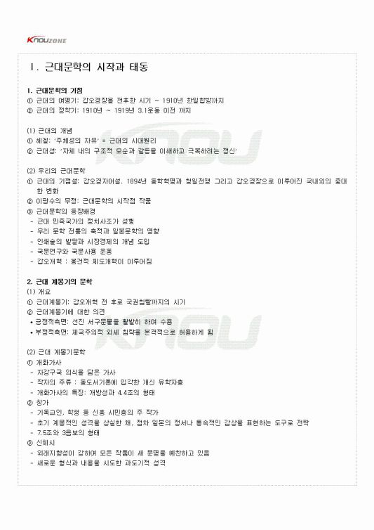 2011년 1학기 한국근대작가론 출석대체시험 핵심체크