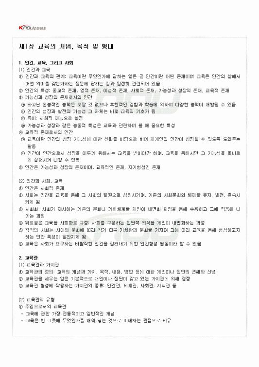 2011년 1학기 교육의이해 출석대체시험 핵심체크