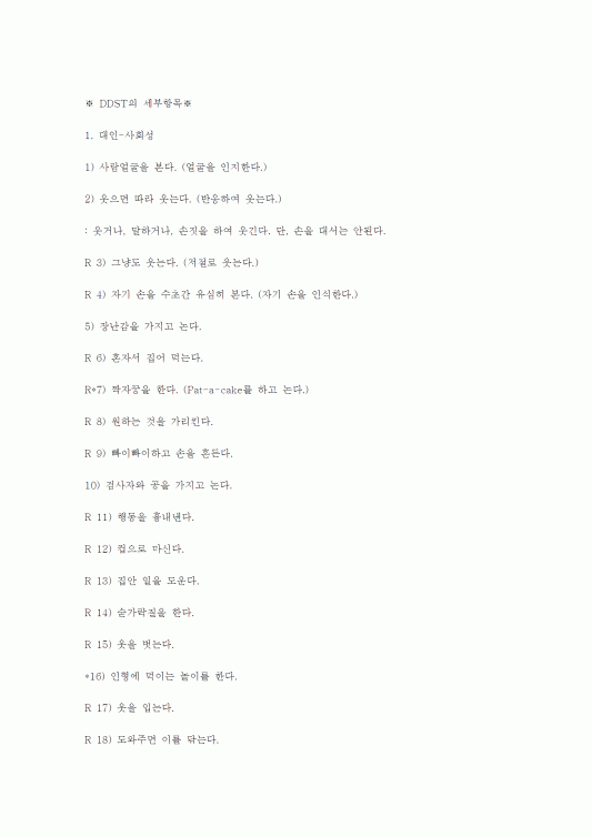 DDST의 세부 항목별 정리