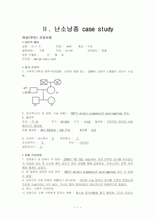 난소낭종 케이스(모성간호학)