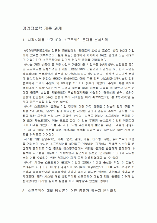 HP의 소프트웨어 문제 (경영정보학 개론 과제)